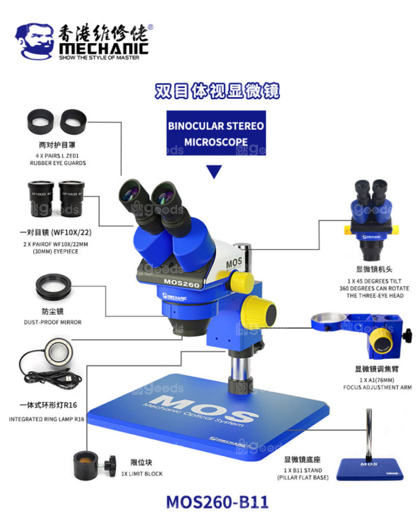 MECHANIC MOS260 6X-45X BINOCULAR 360° ROTATE HD STEREO MICROSCOPE | Goods